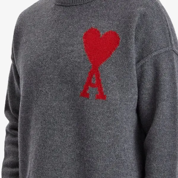 Ami A Heart Crew Knit - Heather Grey/Red | Editorialist